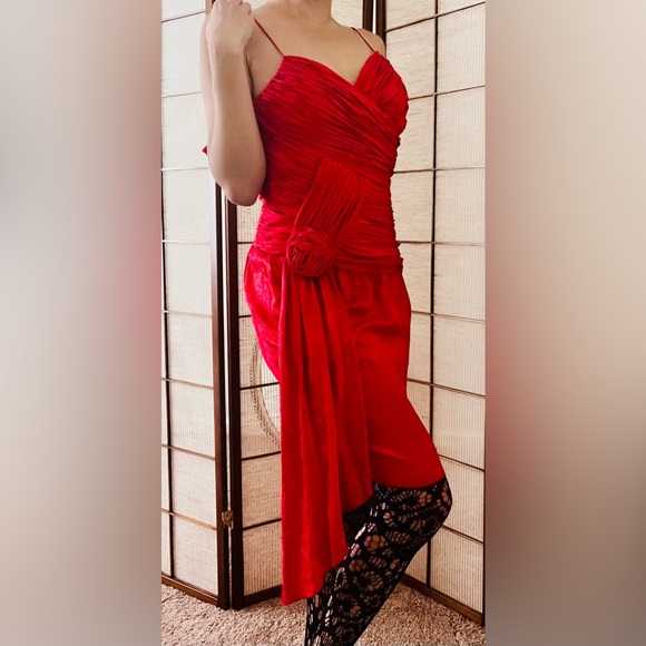 silks by st. gillian | Dresses | 8s 90s Bombshell Strappy Red Silk Hole ...